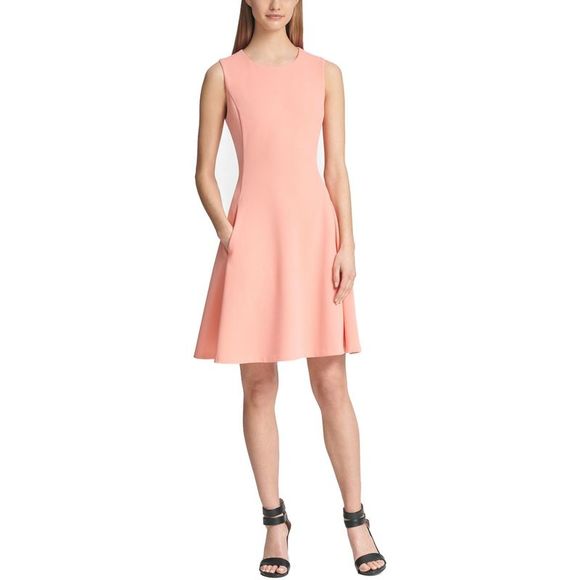 Dkny | Dresses | Dkny Womens Orange Sleeveless Fit Flare Office Wear To ...
